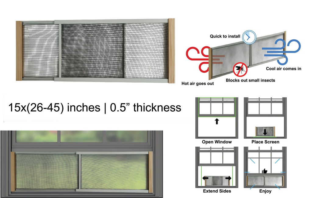 [HT7211] Adjustable Window Screen, 15"H x 26" ~ 45" W (12 pc/ctn ...