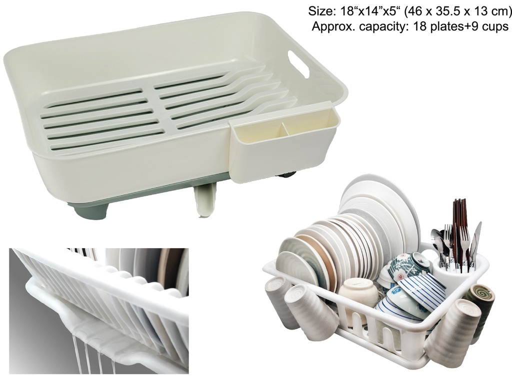 [18006] 18" x 14" Plastic Dish Rack with. Cutlery Holder (12 pc/ctn ...