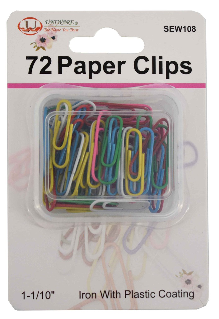 [SEW108] 72 pc Plastic Coated Paper Clips, Mixed Colors (288 pcs/ctn ...