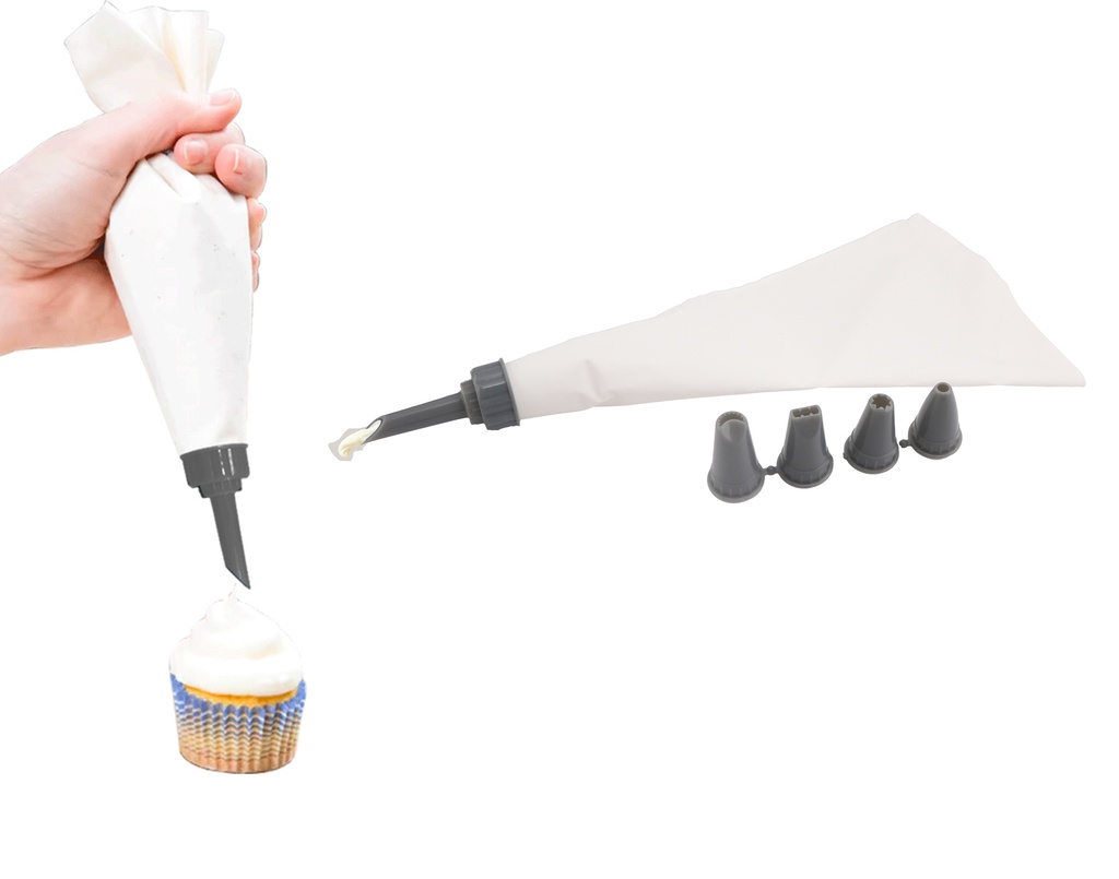 [770021] Cake Decorating/Icing Pastry Bags Kit, Piping Bag & 5 Nozzles ...